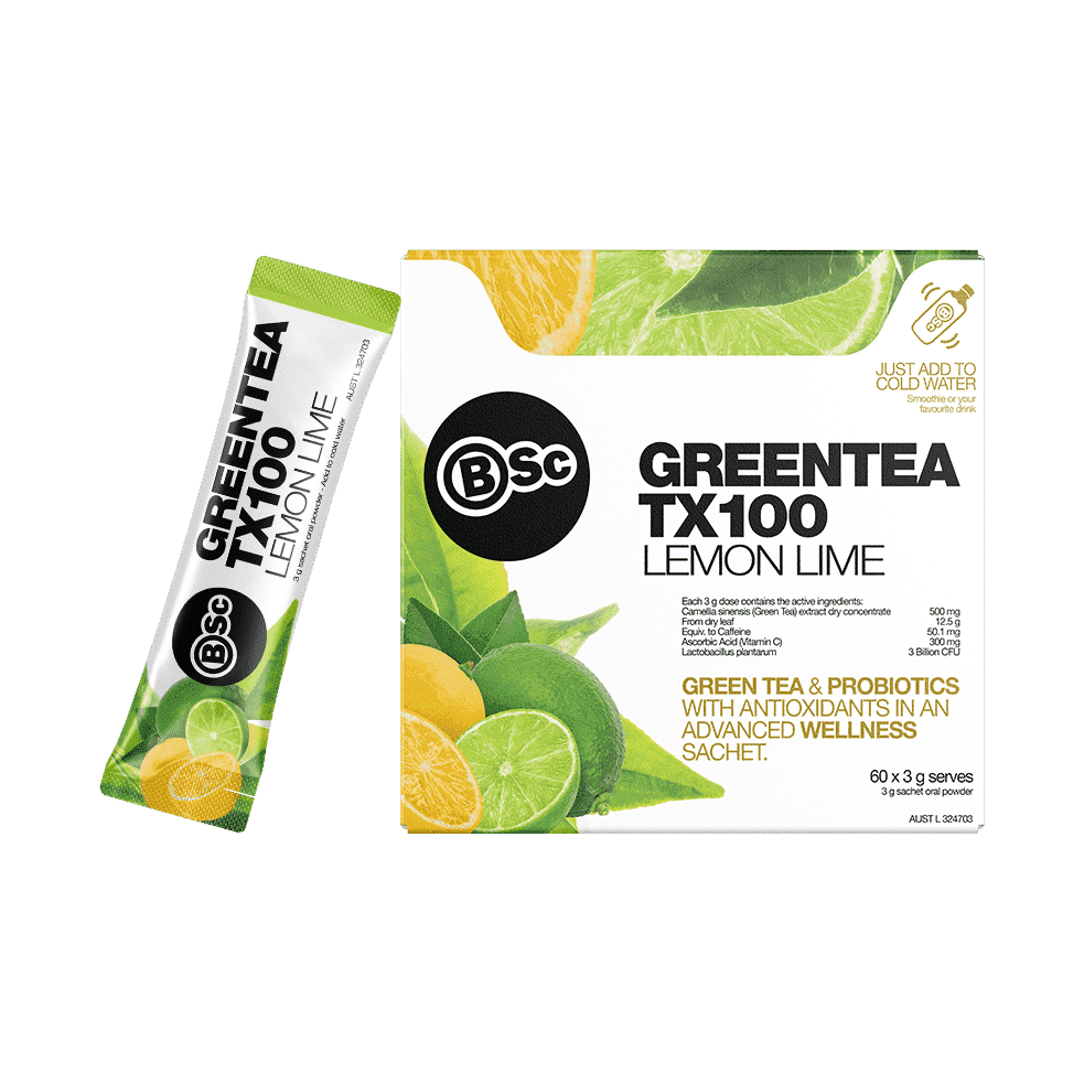 BSC Green tea TX100 Single Serve Sachets – Stacked Supps