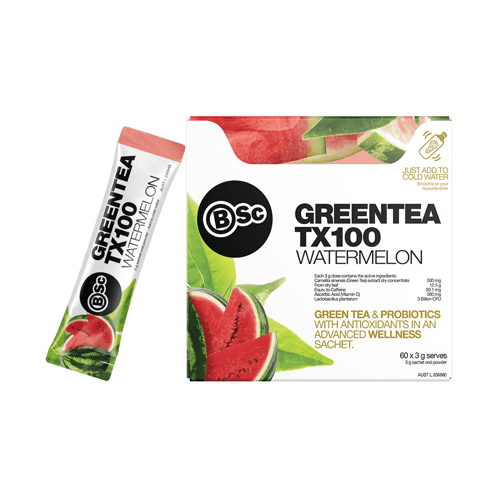 BSC Green tea TX100 Single Serve Sachets – Stacked Supps